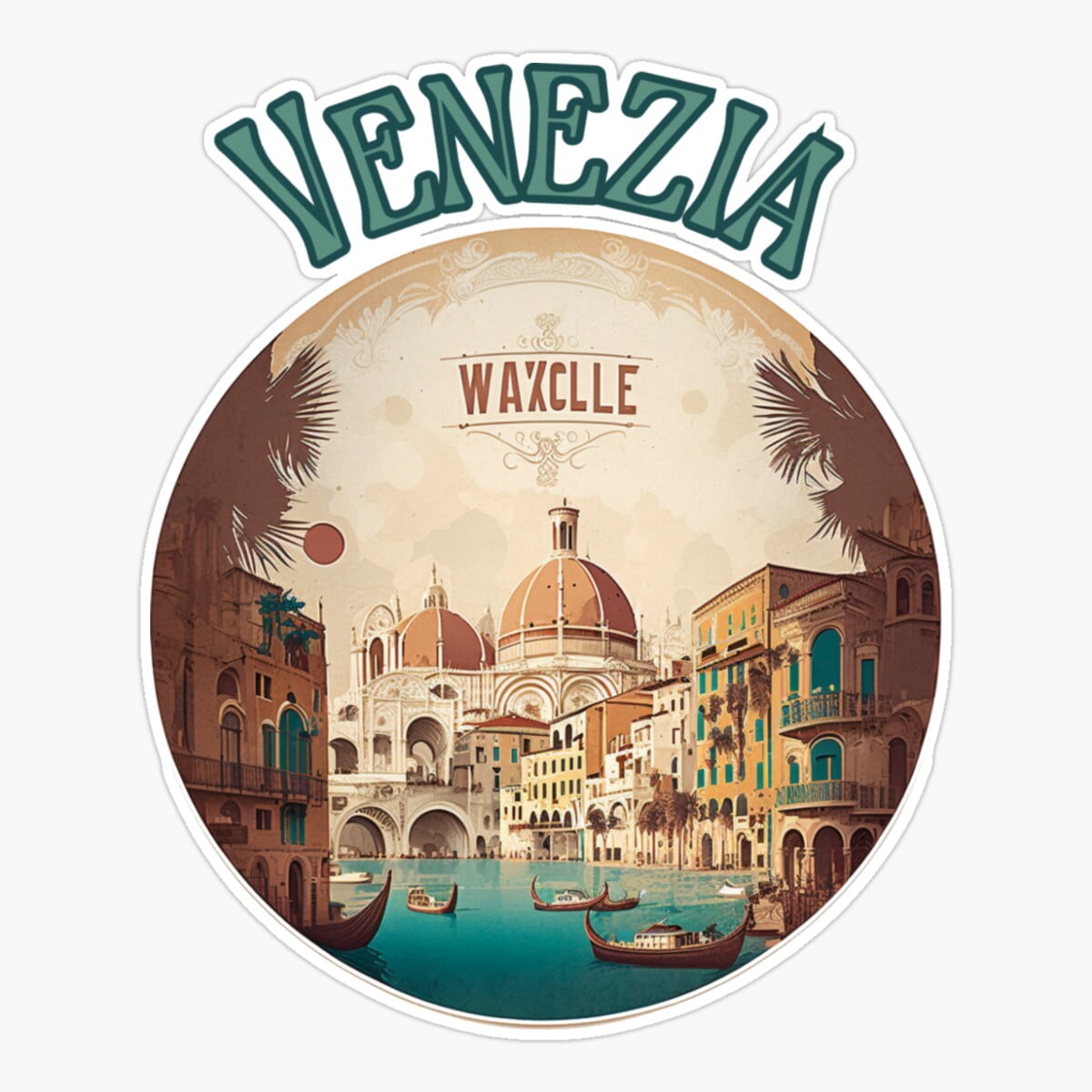 Maneki Venice Italy Streetscape Art - Retro Vintage Travel Sticker ...