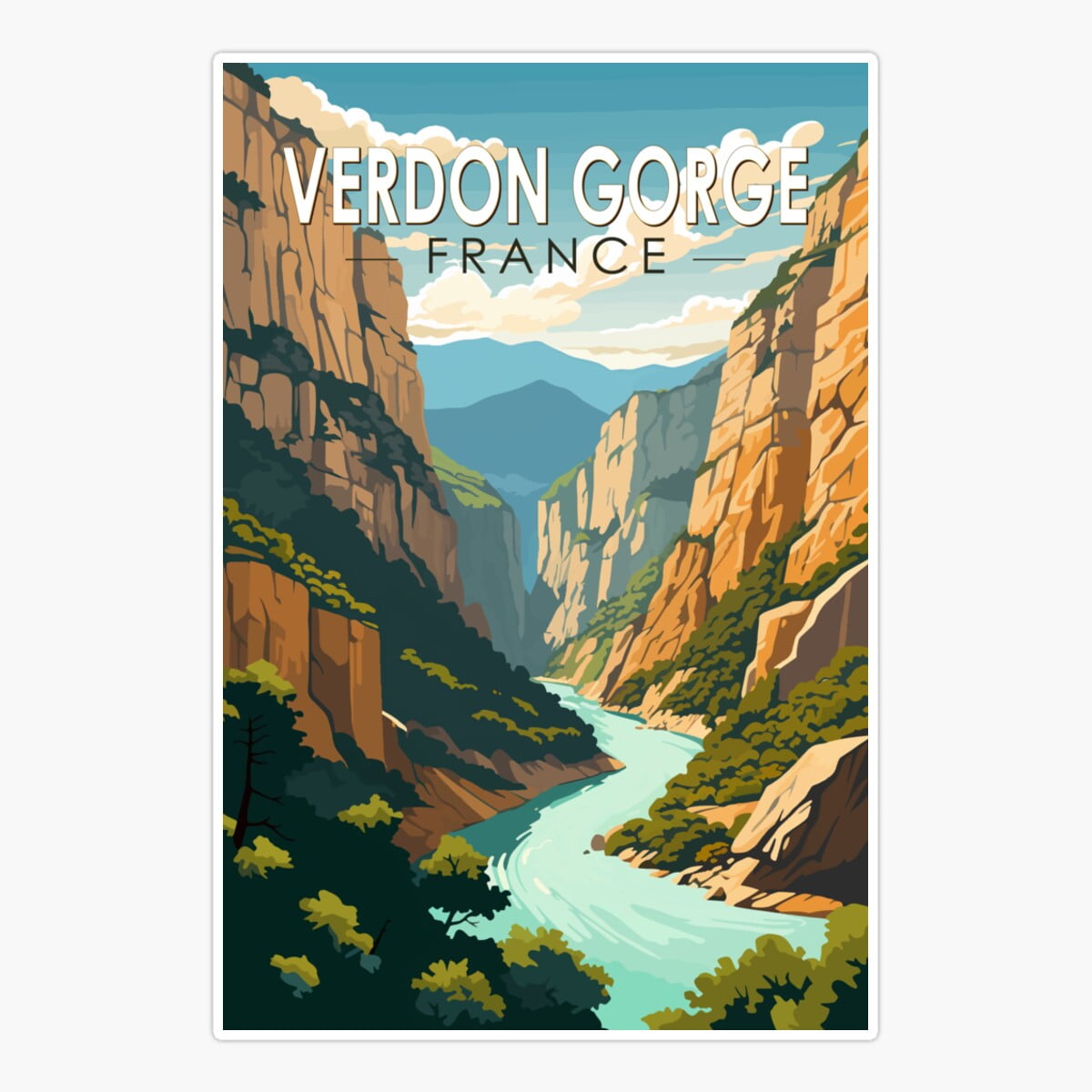 Maneki Verdon Gorge France Travel Art Vintage Sticker, Phone Decal ...