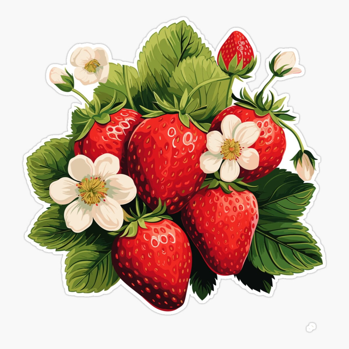 Maneki Vibrant Strawberries And White Flowers Sticker, Phone Decal ...