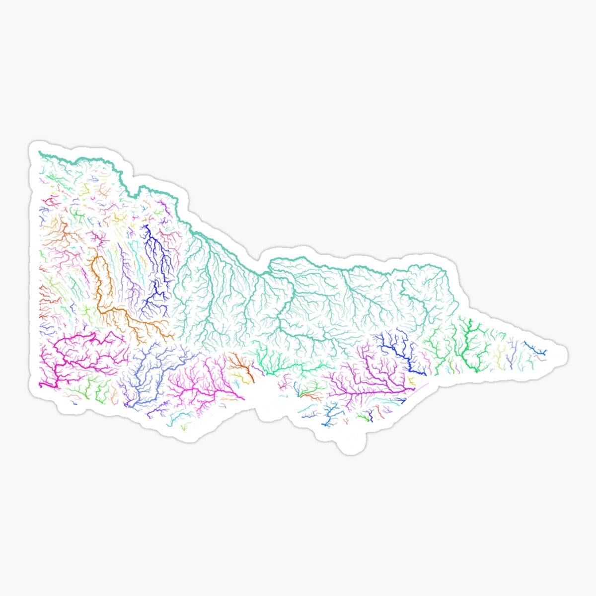 Maneki Victoria River Basin Map In Rainbow Colours With White ...