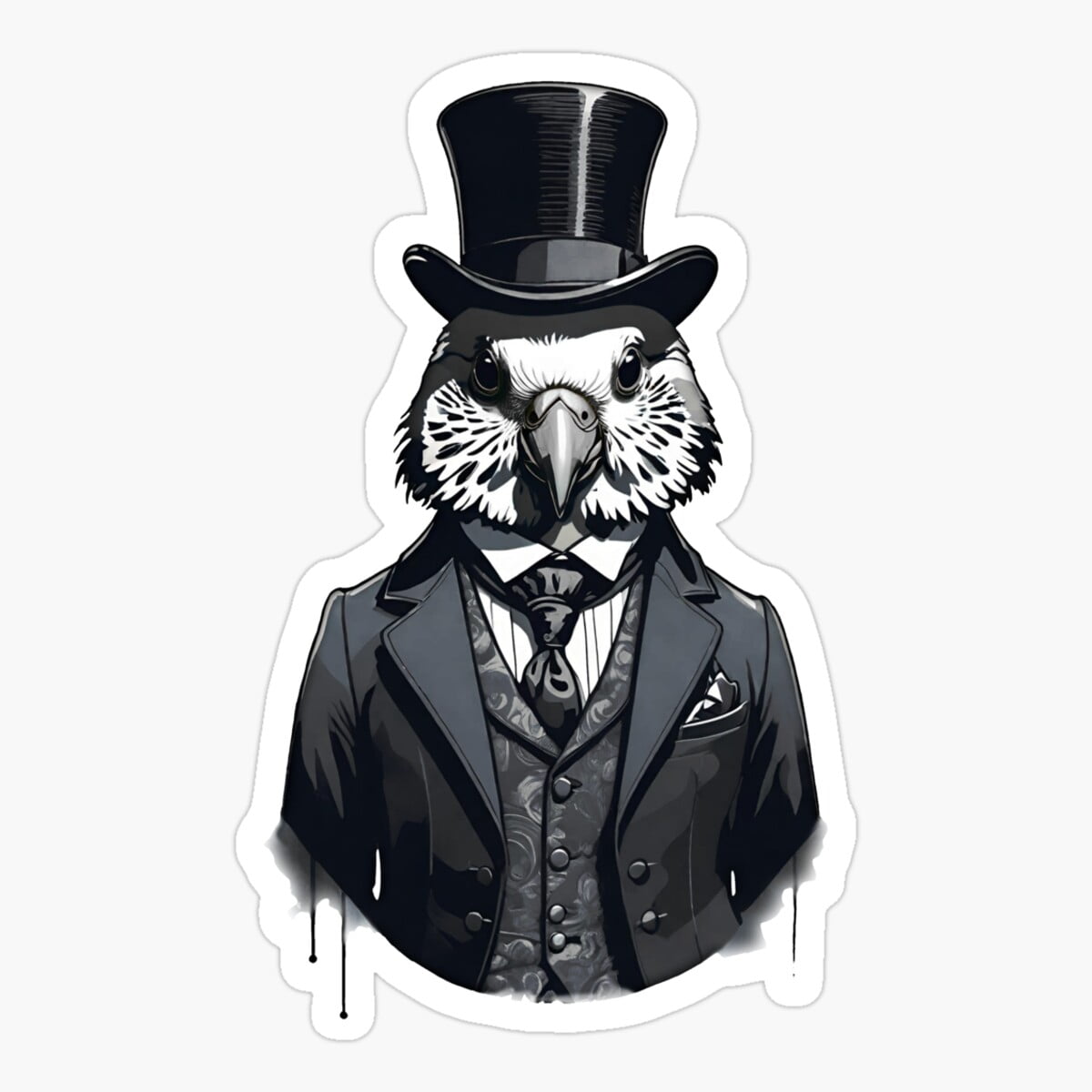 Maneki Victorian Budgie In A Top Hat Sticker, Phone Decal Water Bottle ...
