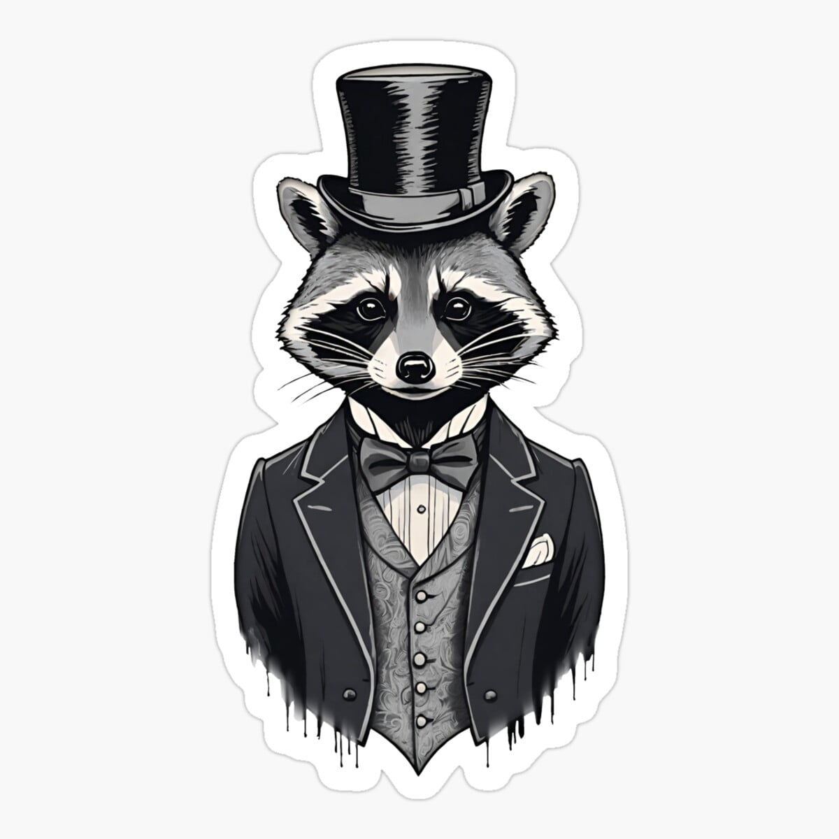 Maneki Victorian Raccoon In A Top Hat Sticker, Phone Decal Water Bottle ...