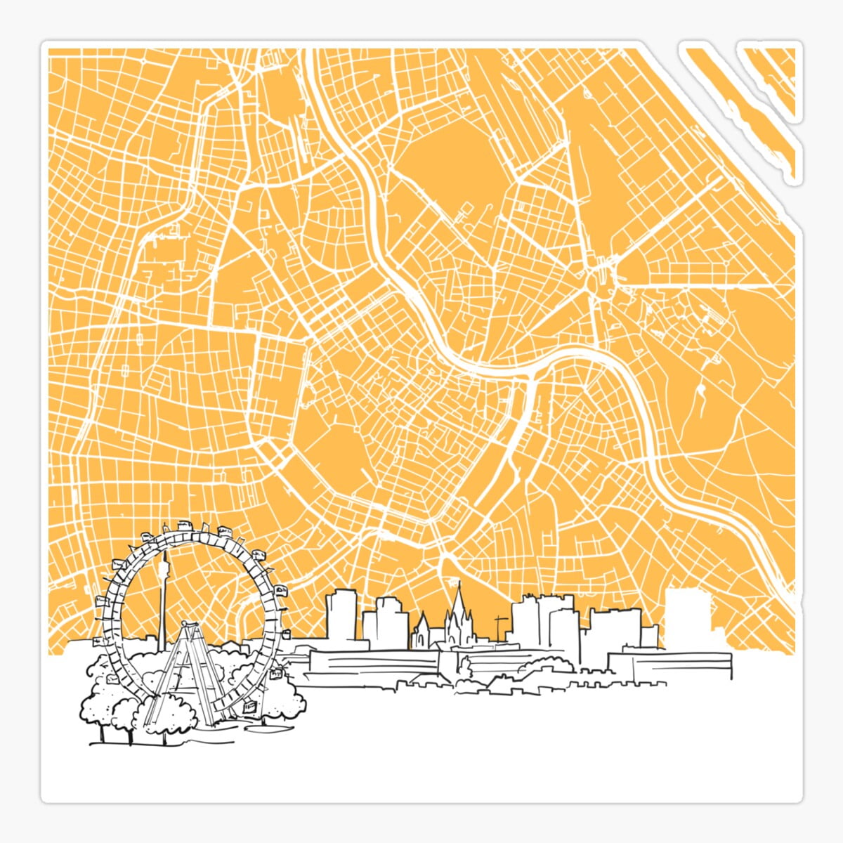 Maneki Vienna Austria Background Map Sticker, Phone Decal Water Bottle ...