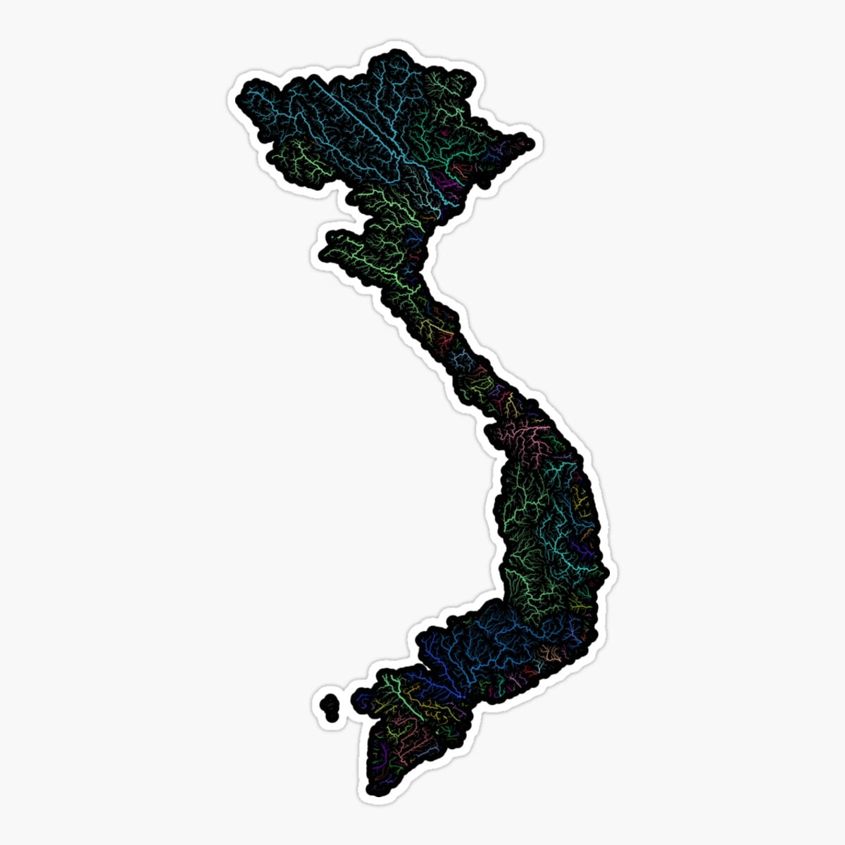 Maneki Vietnam River Basin Map In Rainbow Colours With Black Background ...