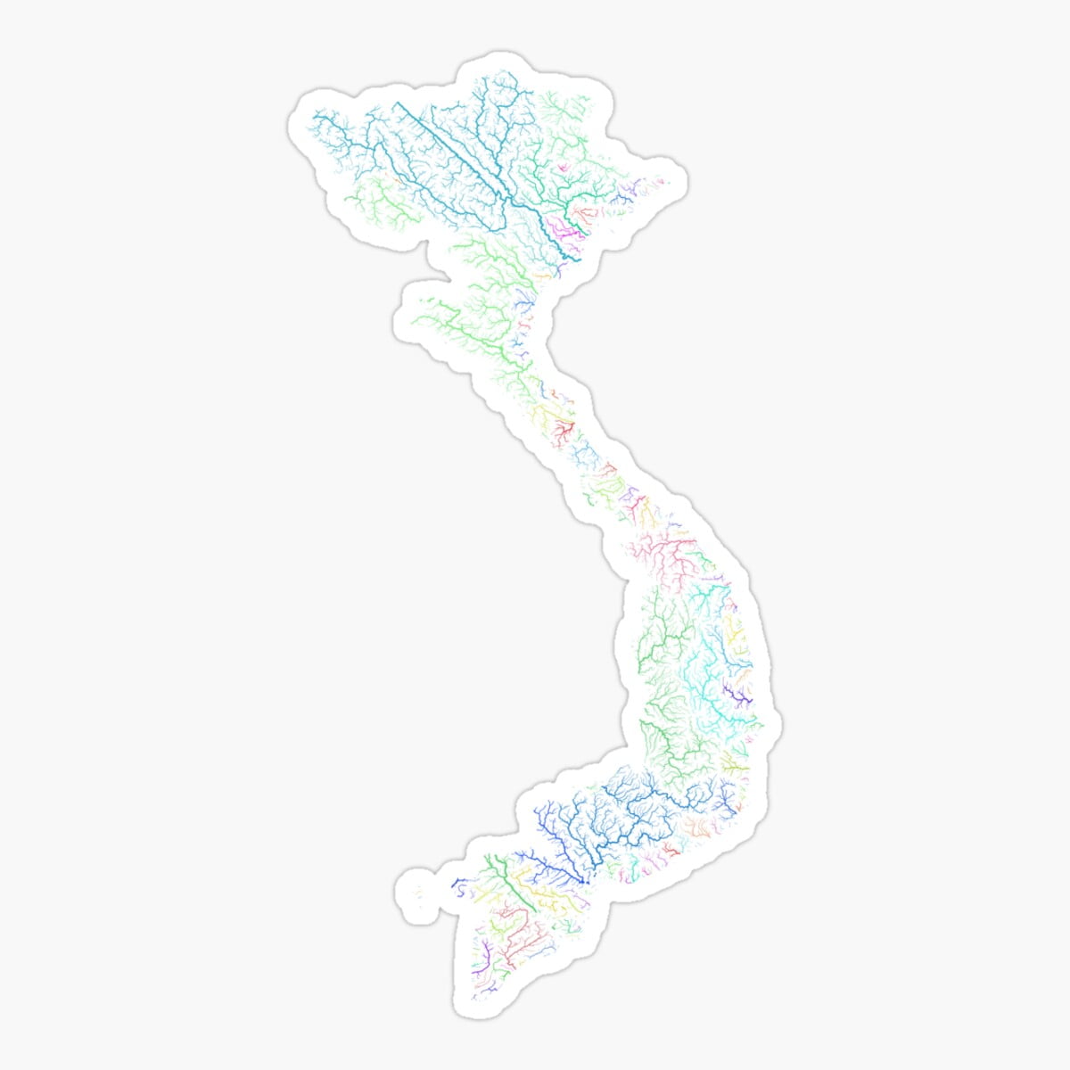 Maneki Vietnam River Basin Map In Rainbow Colours With White Background ...