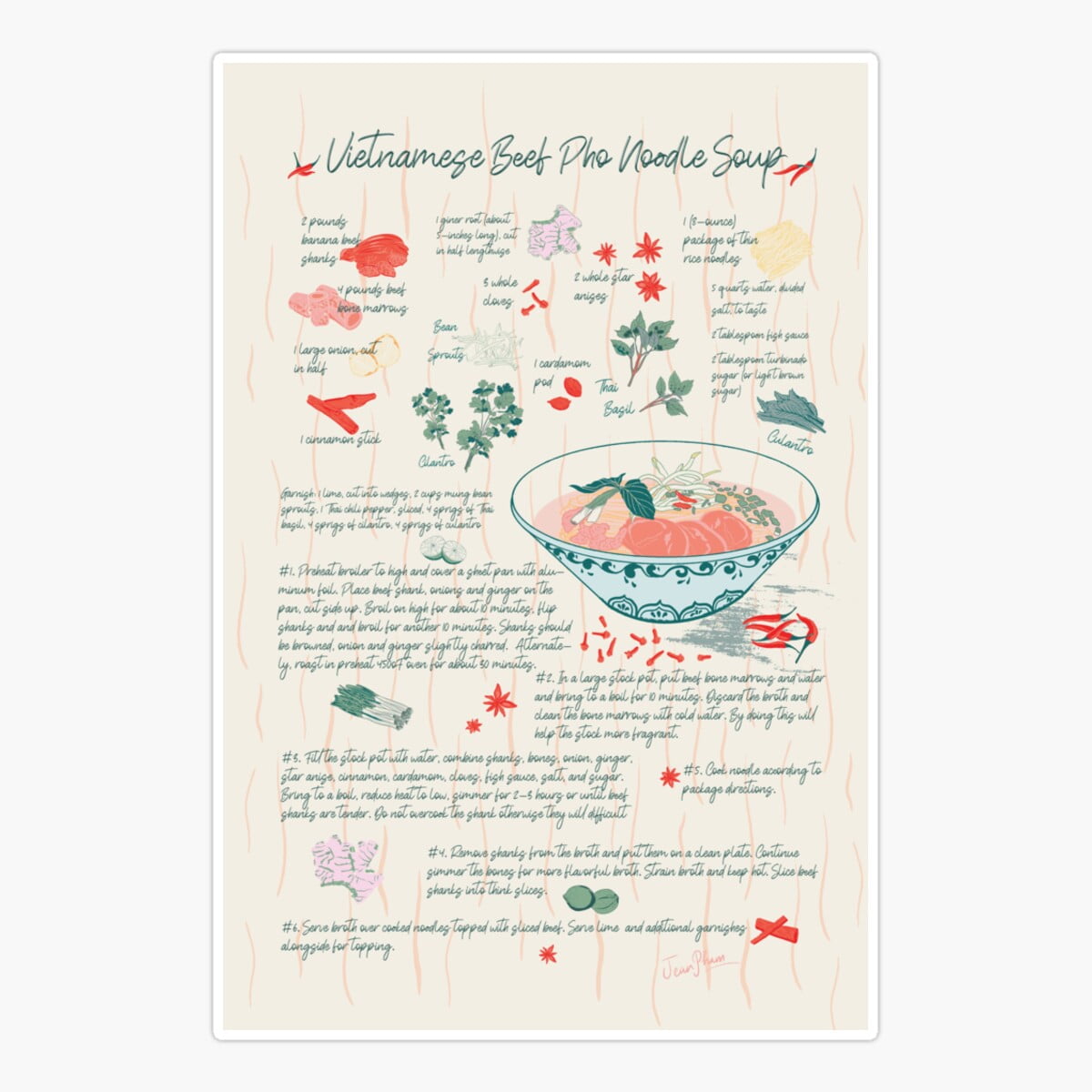 Maneki Vietnamese Bee Pho Noodle Soup Recipe Sticker, Phone Decal Water ...