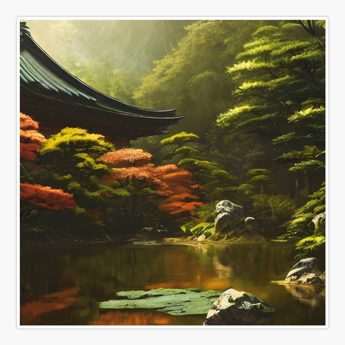 Maneki View Of Ancient Japan Fantasy A Realistic Artwork 22 Sticker ...