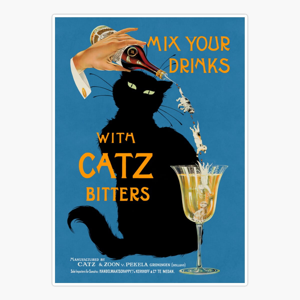 Maneki Vintage 1940S Poster Ad - Mix Your Gin With Catz Bitters (High ...