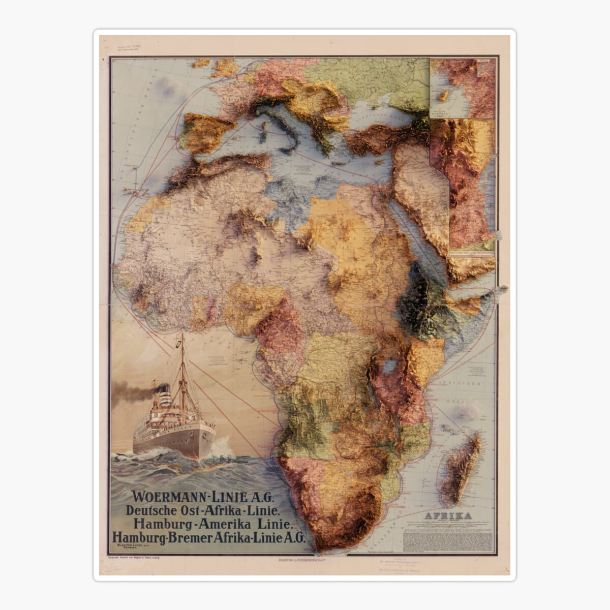 Maneki Vintage 3D Map O Colonial Arica Sticker, Phone Decal Water ...