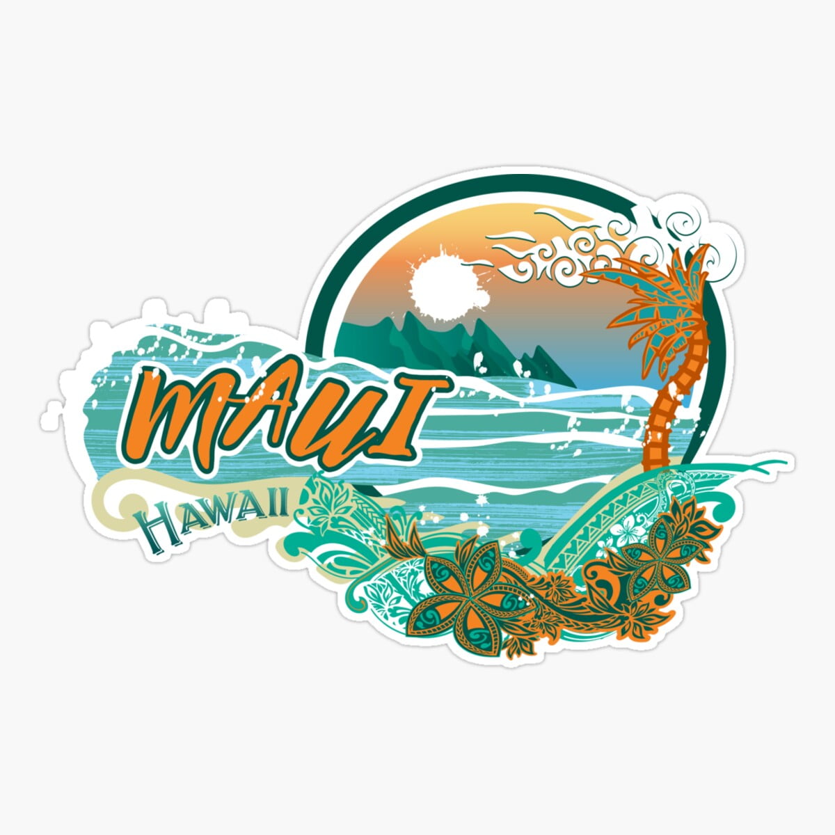 Maneki Vintage 80'S Maui Hawaii Teal Ocean Wave Decal Sticker, Phone ...