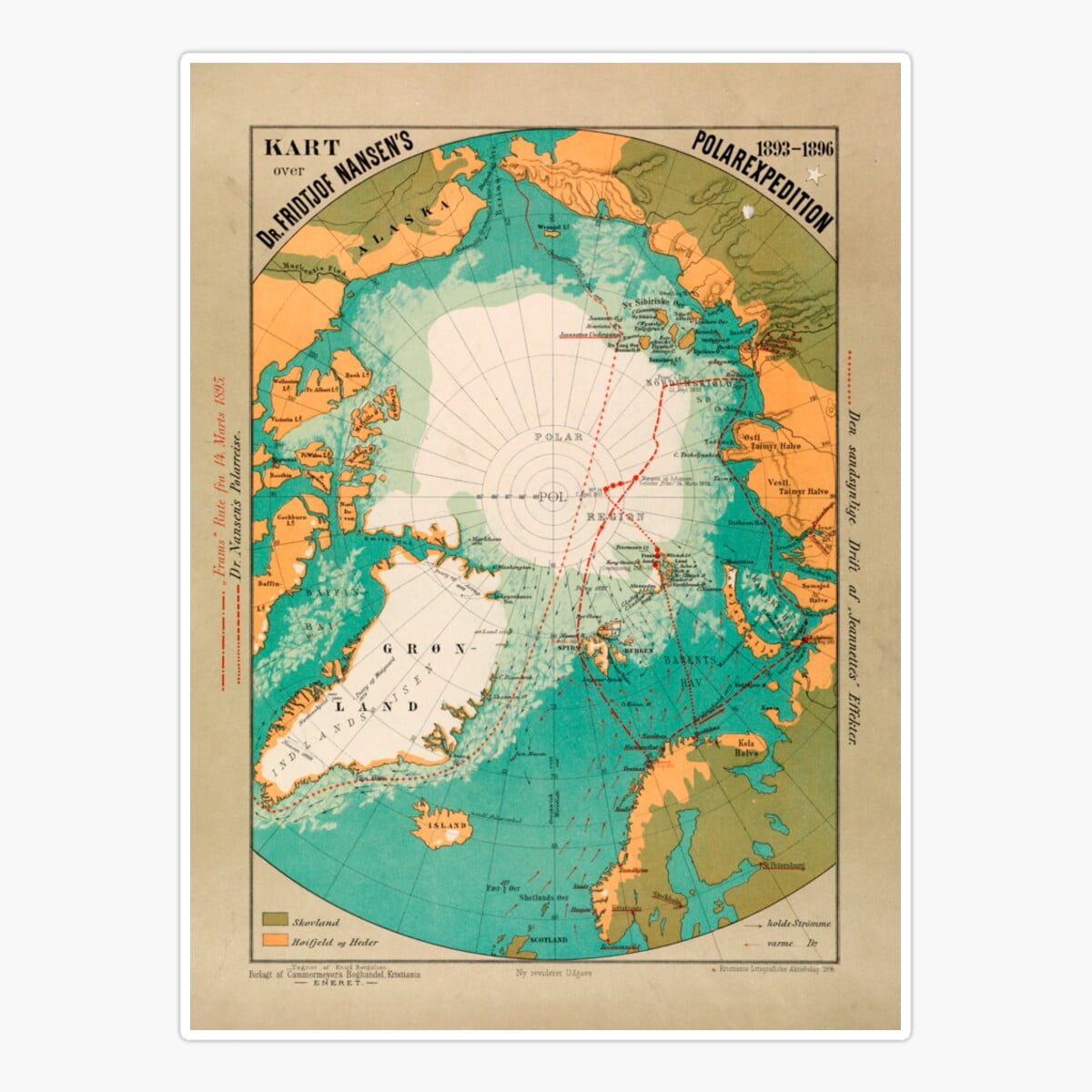 Maneki Vintage Arctic & North Pole Exploration Map (1896) Sticker ...