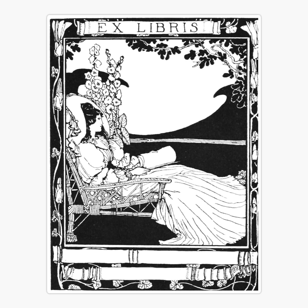 Maneki Vintage Art Nouveau Romantic Bookplate Ex Libris Sticker, Phone ...