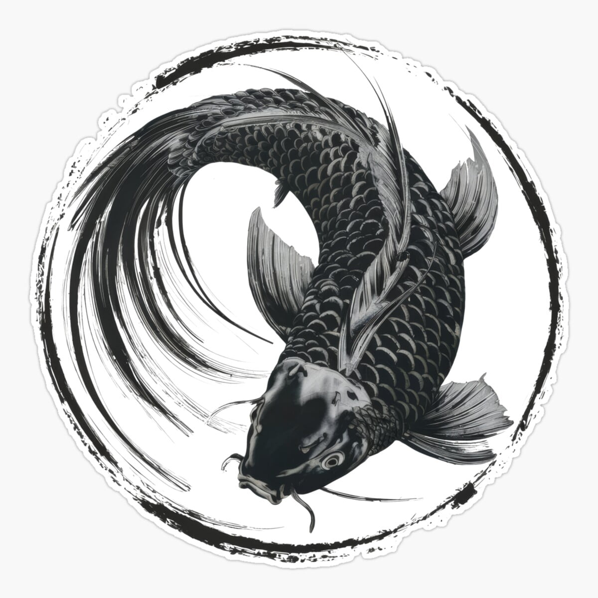 Maneki Vintage Asian Japanese Koi Sticker, Phone Decal Water Bottle ...