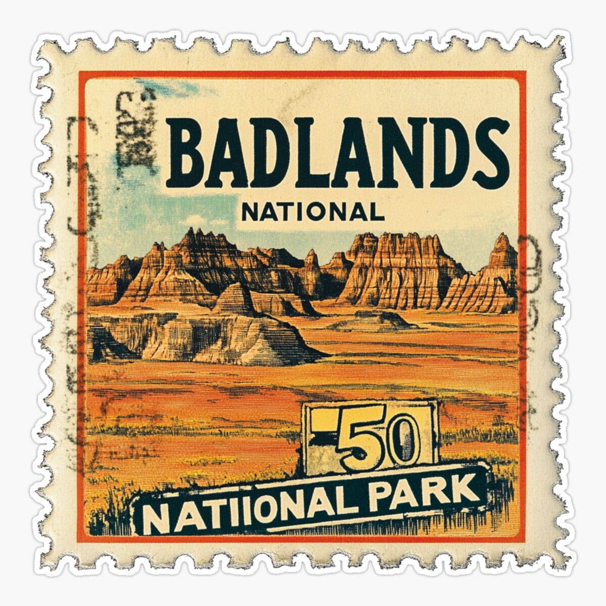 Maneki Vintage Badlands National Park Stamp Art Sticker, Phone Decal ...