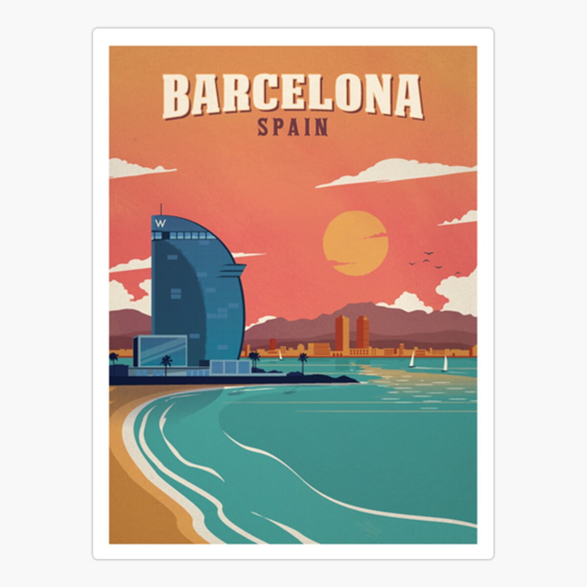 Maneki Vintage Barcelona Spain Beach Poster Sticker, Phone Decal Water ...
