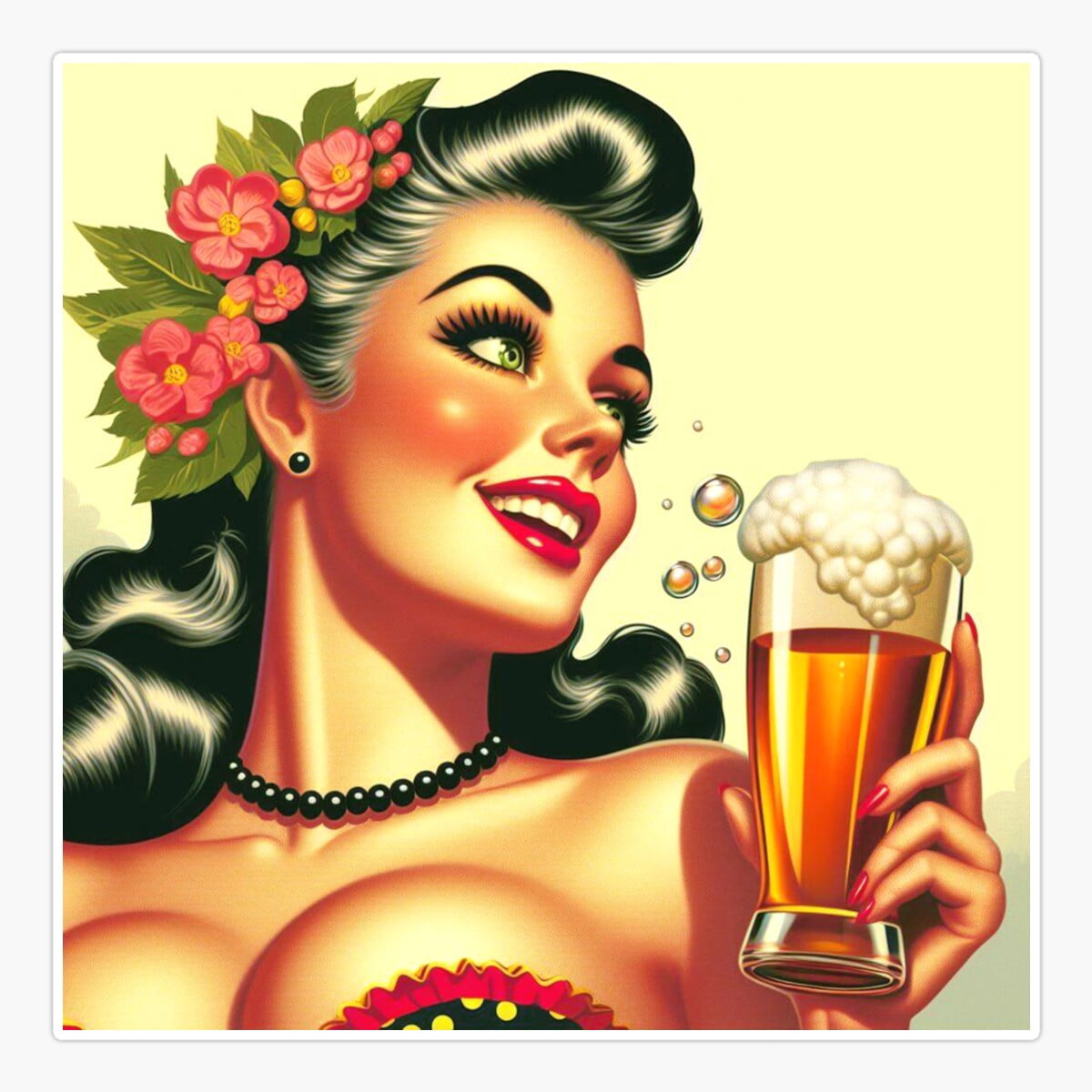 Maneki Vintage Beer Pin-Up Sticker, Phone Decal Water Bottle Stickers Car Decals, Funny Birthday ...