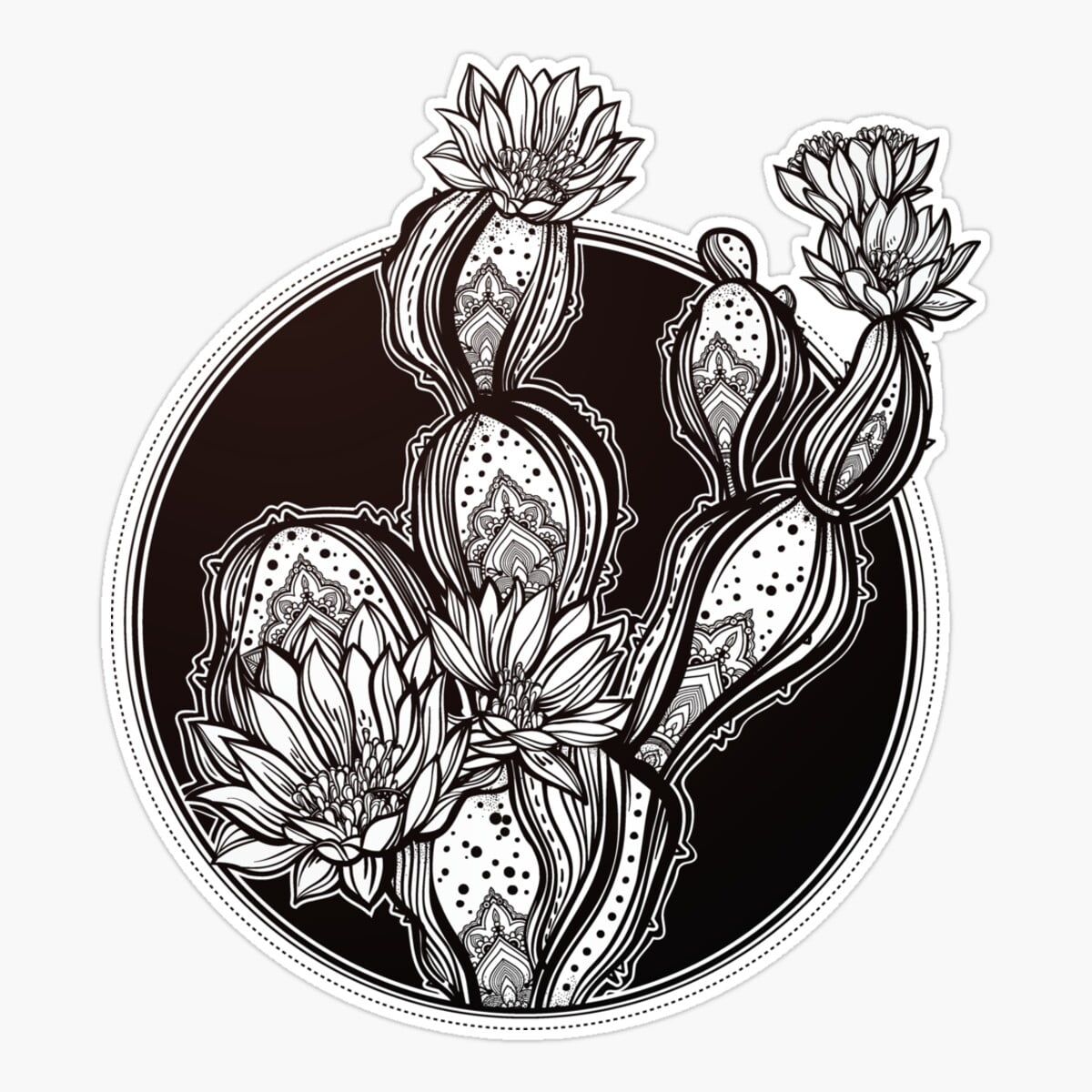 Maneki Vintage Black And White Cactus Sticker, Phone Decal Water Bottle ...