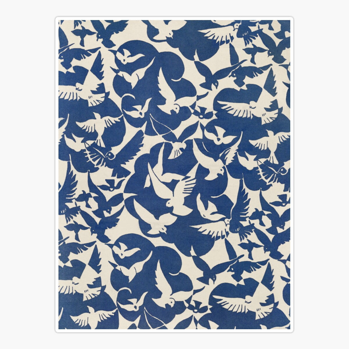Maneki Vintage Blue And White Dove Pattern Sticker, Phone Decal Water ...