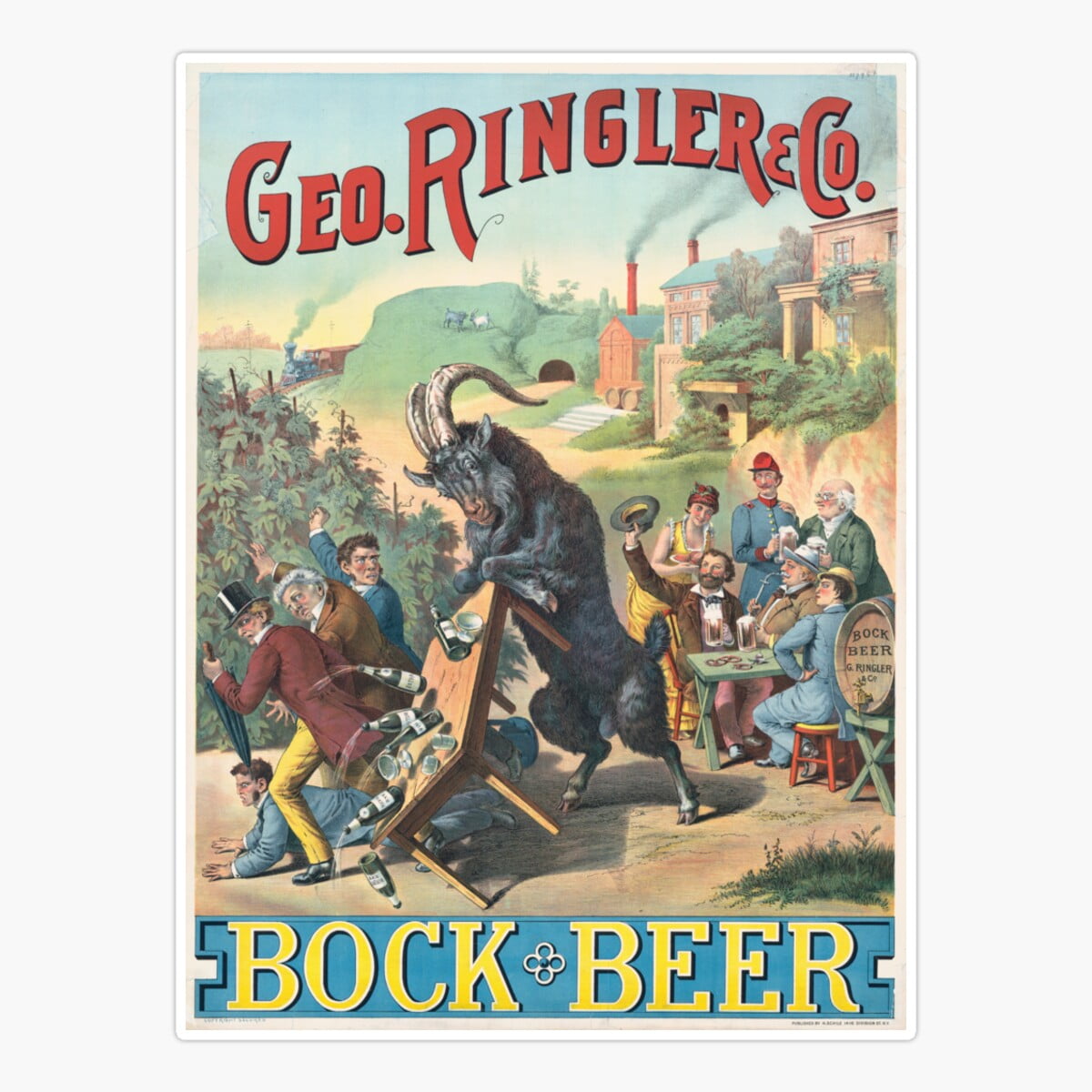 Maneki Vintage Bock Beer Poster , Bock Geo. Ringler Henry Jerome Schile ...