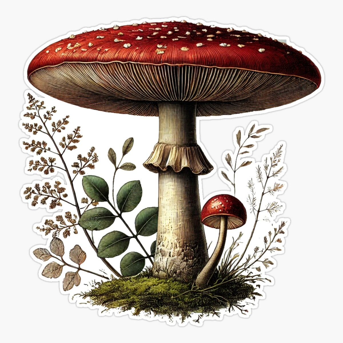 Maneki Vintage Botanical Mushroom Illustration Art Print Sticker, Phone ...