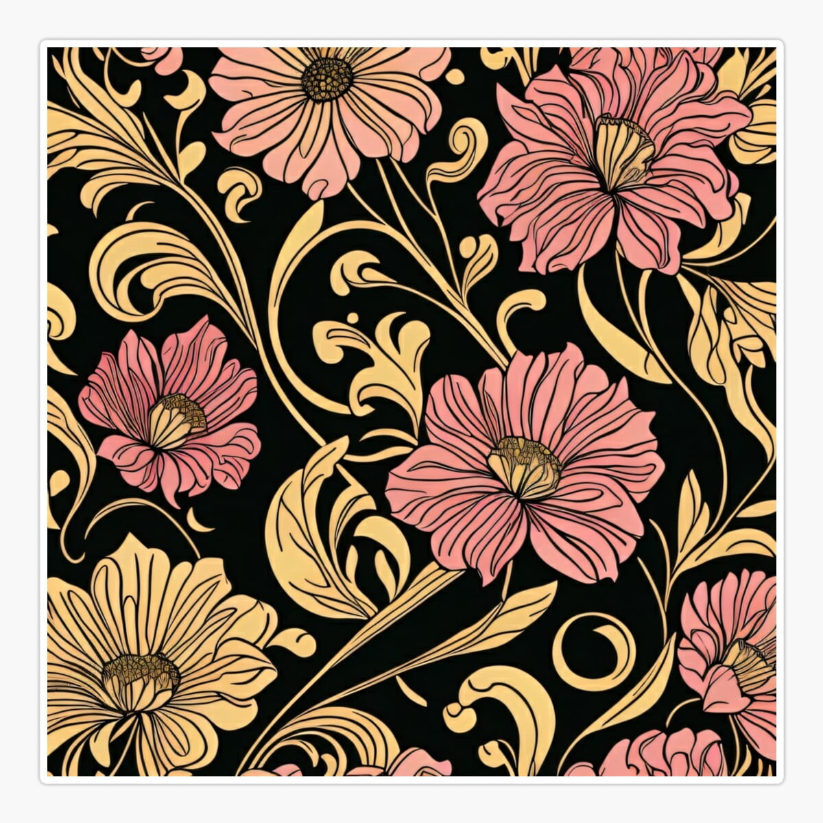 Maneki Vintage Botanical Tapestry | Art Nouveau Floral Pattern Sticker ...