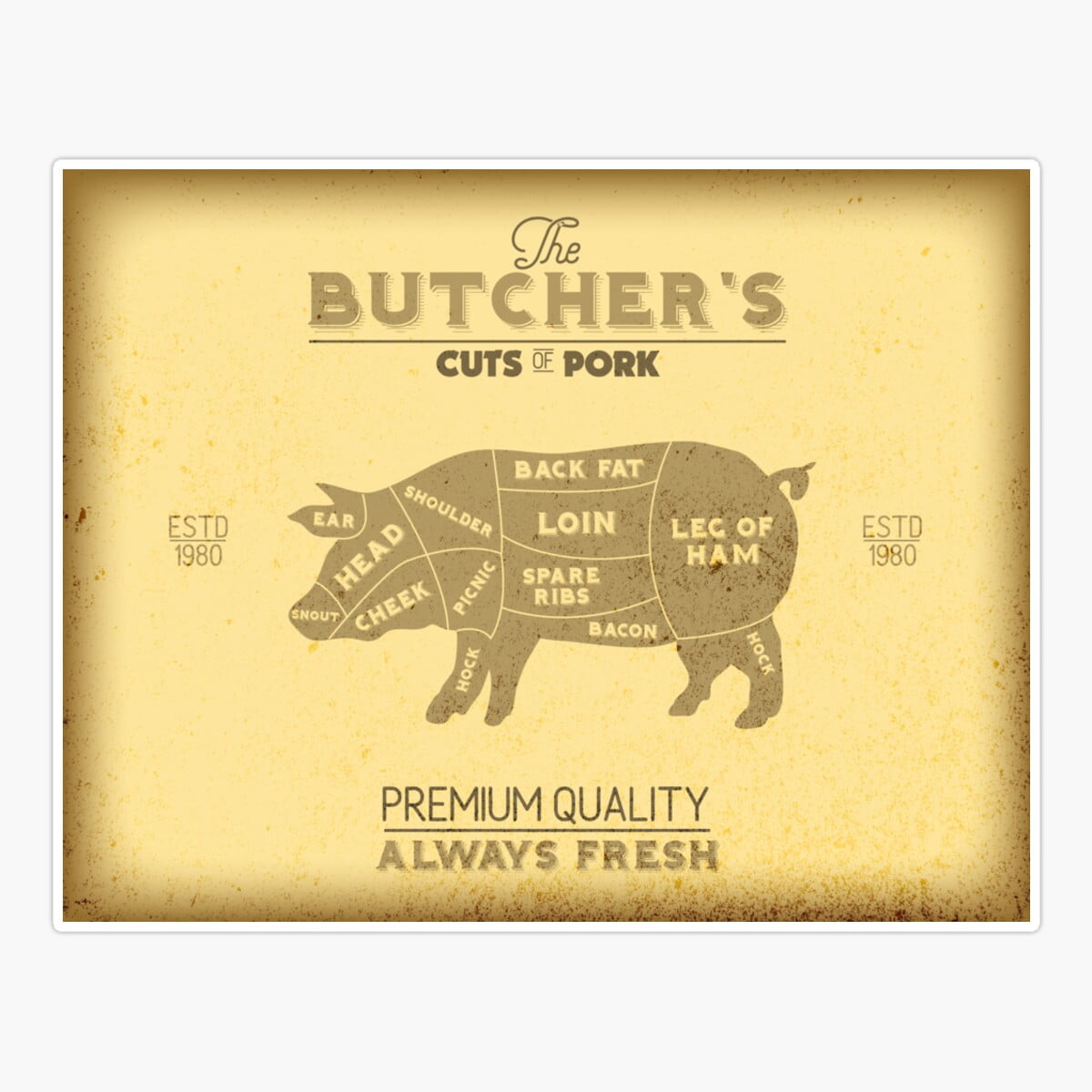 Maneki Vintage Butcher Shop Cuts O Pork Sticker, Phone Decal Water ...