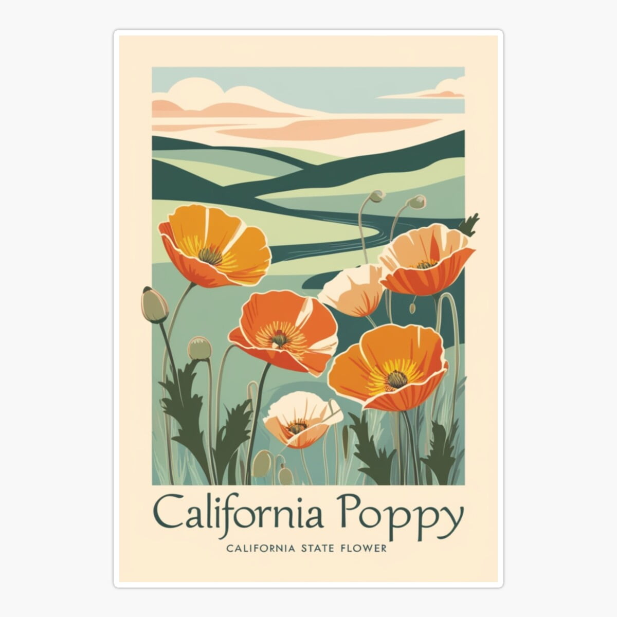 Maneki Vintage California Poppy Sticker, Phone Decal Water Bottle ...