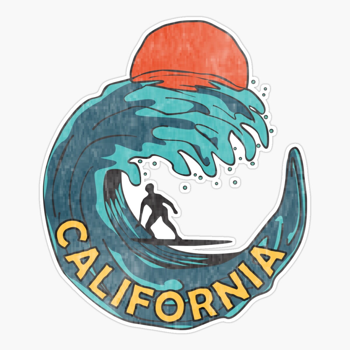 Maneki Vintage California Waves Surf Paradise Sticker, Phone Decal ...