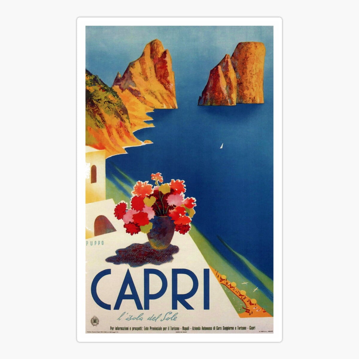 Maneki Vintage Capri Italy Travel Sticker, Phone Decal Water Bottle ...