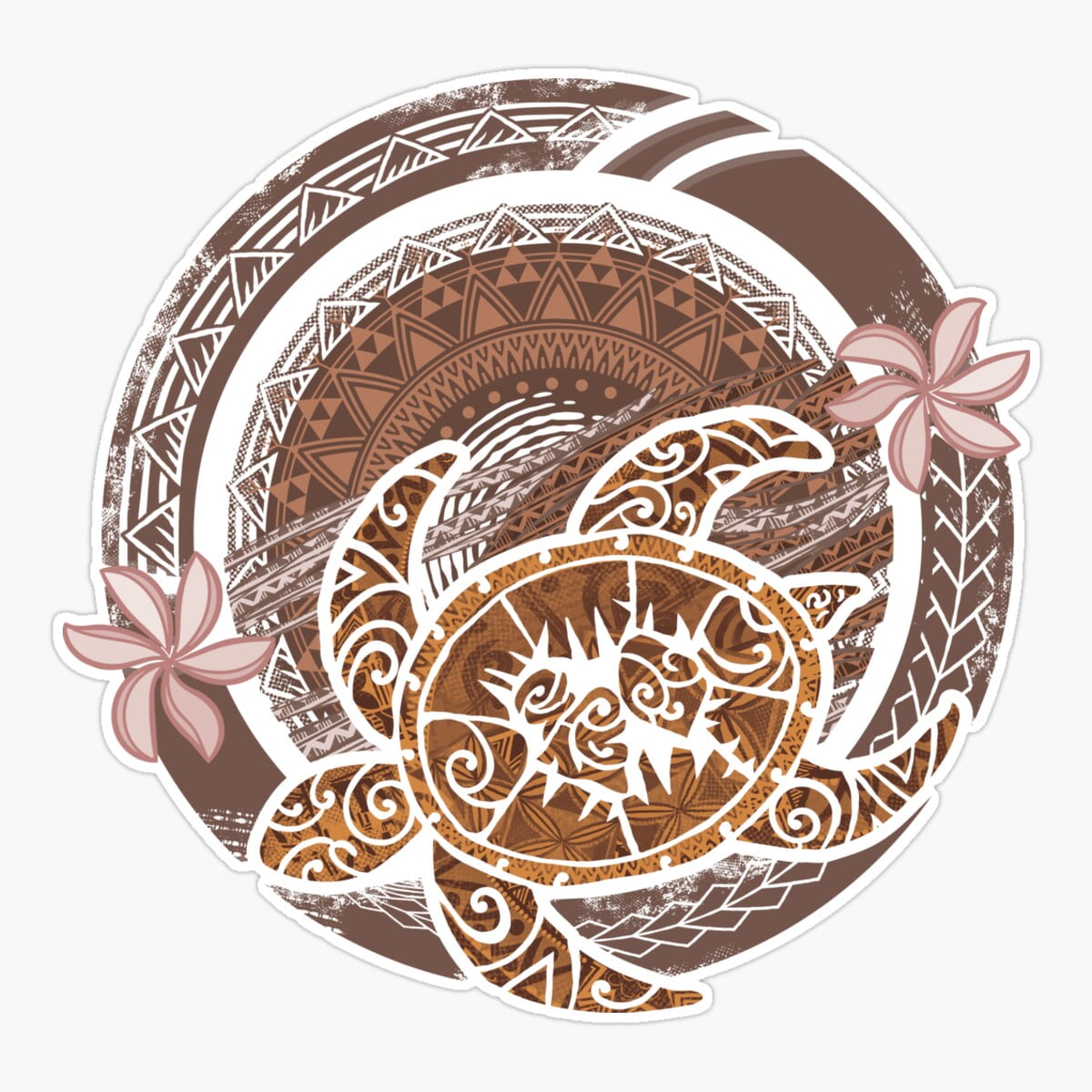 Maneki Vintage Circular Samoan Turtle Dive Sticker, Phone Decal Water ...