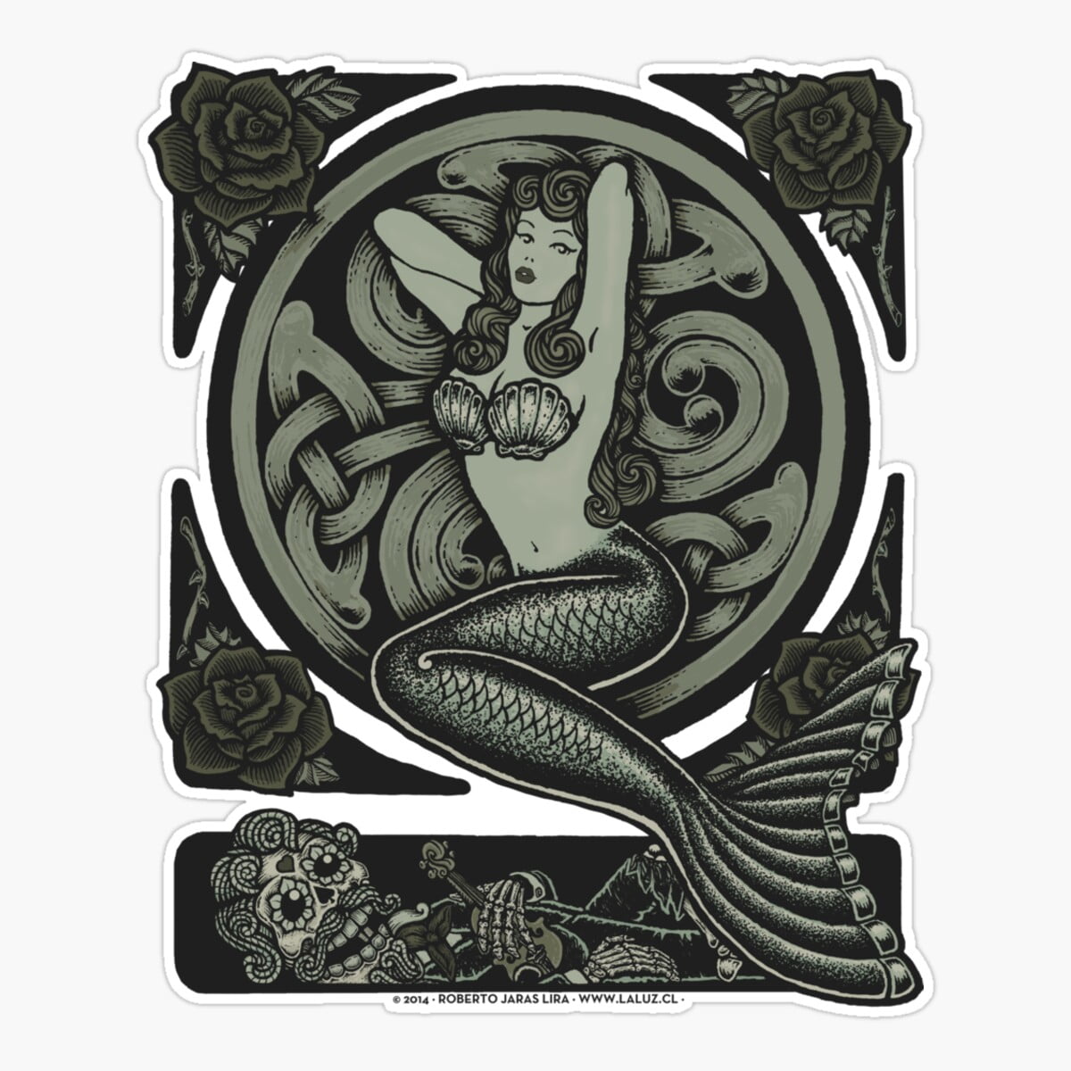 Maneki Vintage Classic Pinup Mermaid Sticker, Phone Decal Water Bottle ...