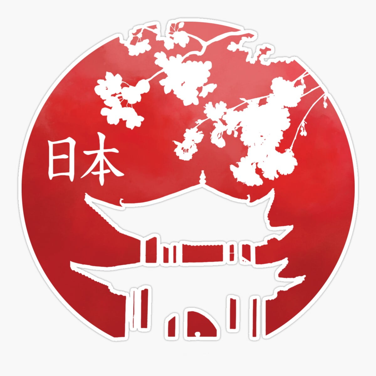 Maneki Vintage Comic Japanese Flag With Solhouette Of Temple, Sakura ...