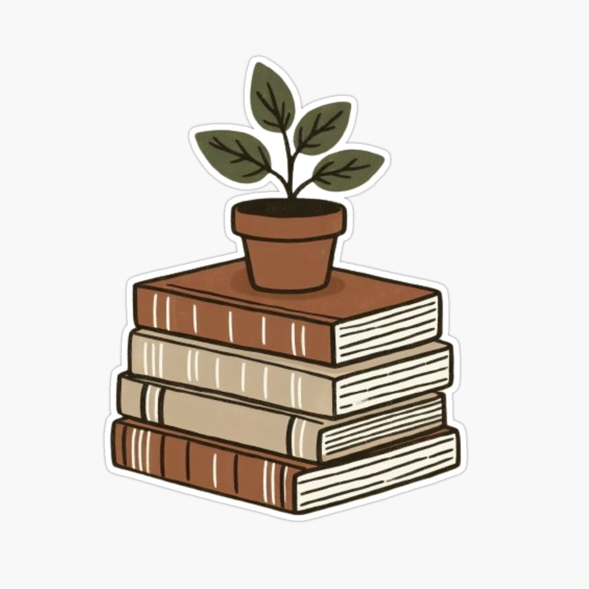 Maneki Vintage Cottagecore Stack Of Books With A Potted Plant Sticker ...