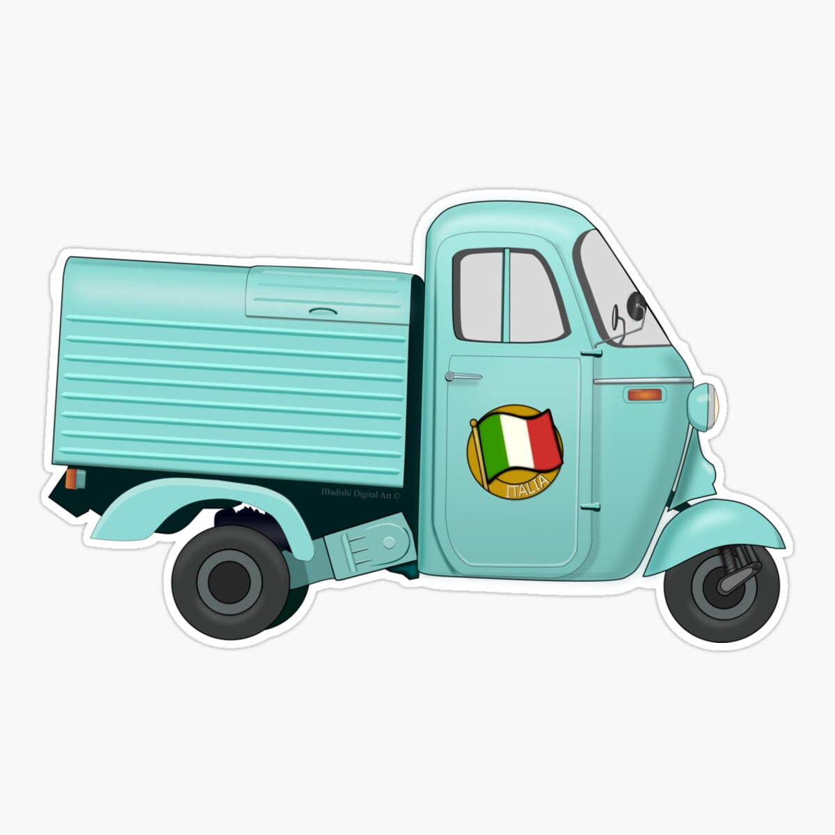 Maneki Vintage Cyan Italian Motorized Rikshaw With Italian Flag Sticker ...