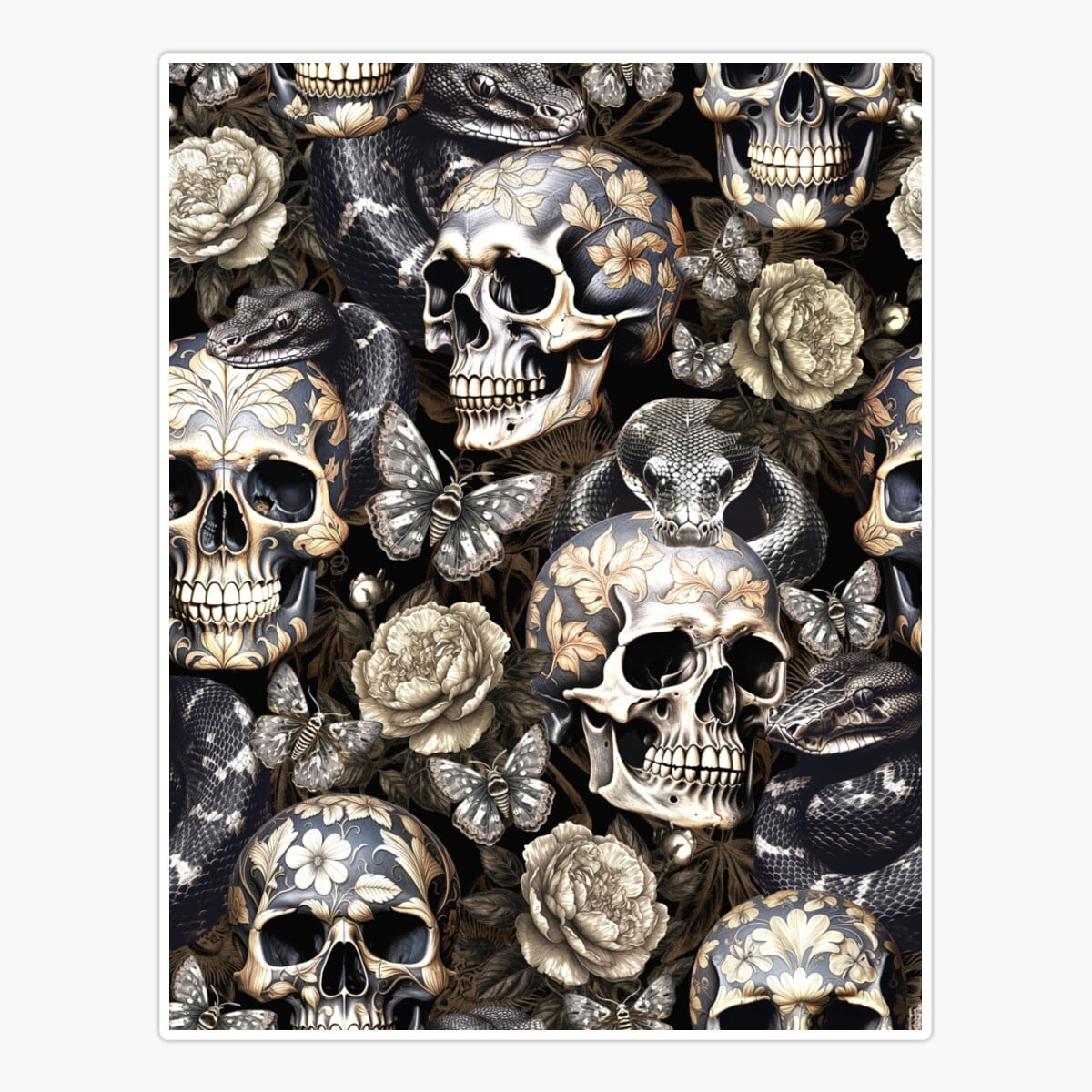 Maneki Vintage Dark Academia Loral Skulls And Snakes Nightgarden Er ...