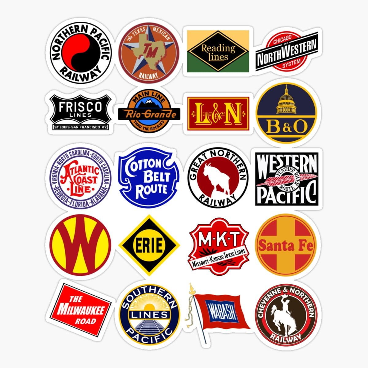 Maneki Vintage Deunct Railroad Railway Logos - Trains Hobby Sticker, Phone Decal Water Bottle ...