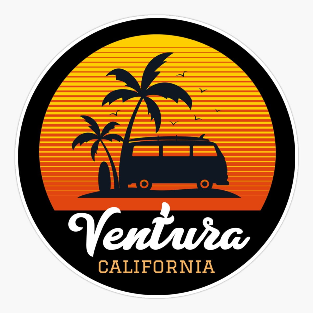 Maneki Vintage Downtown Ventura Retro Sunset Sticker, Phone Decal Water ...