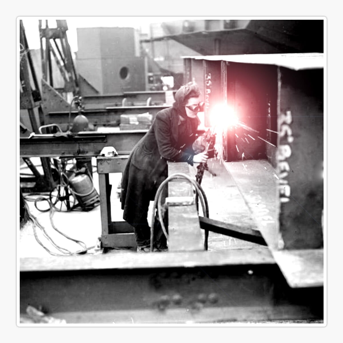 Maneki Vintage Female Worker With Oxy-Fuel Cutter Sticker, Phone Decal ...