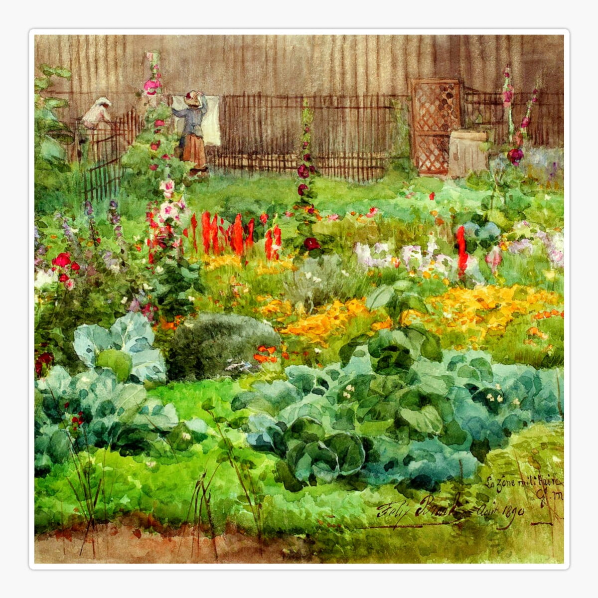 Maneki Vintage Flower Garden Watercolor – Lush Floral Landscape Sticker ...