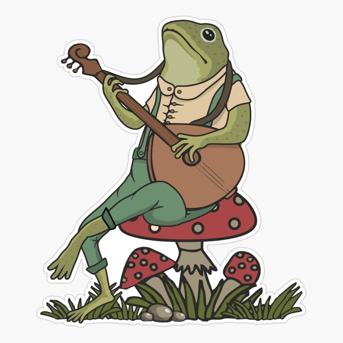 Maneki Vintage Frog Playing Banjo On A Mushroom Cottagecore Aesthetic ...