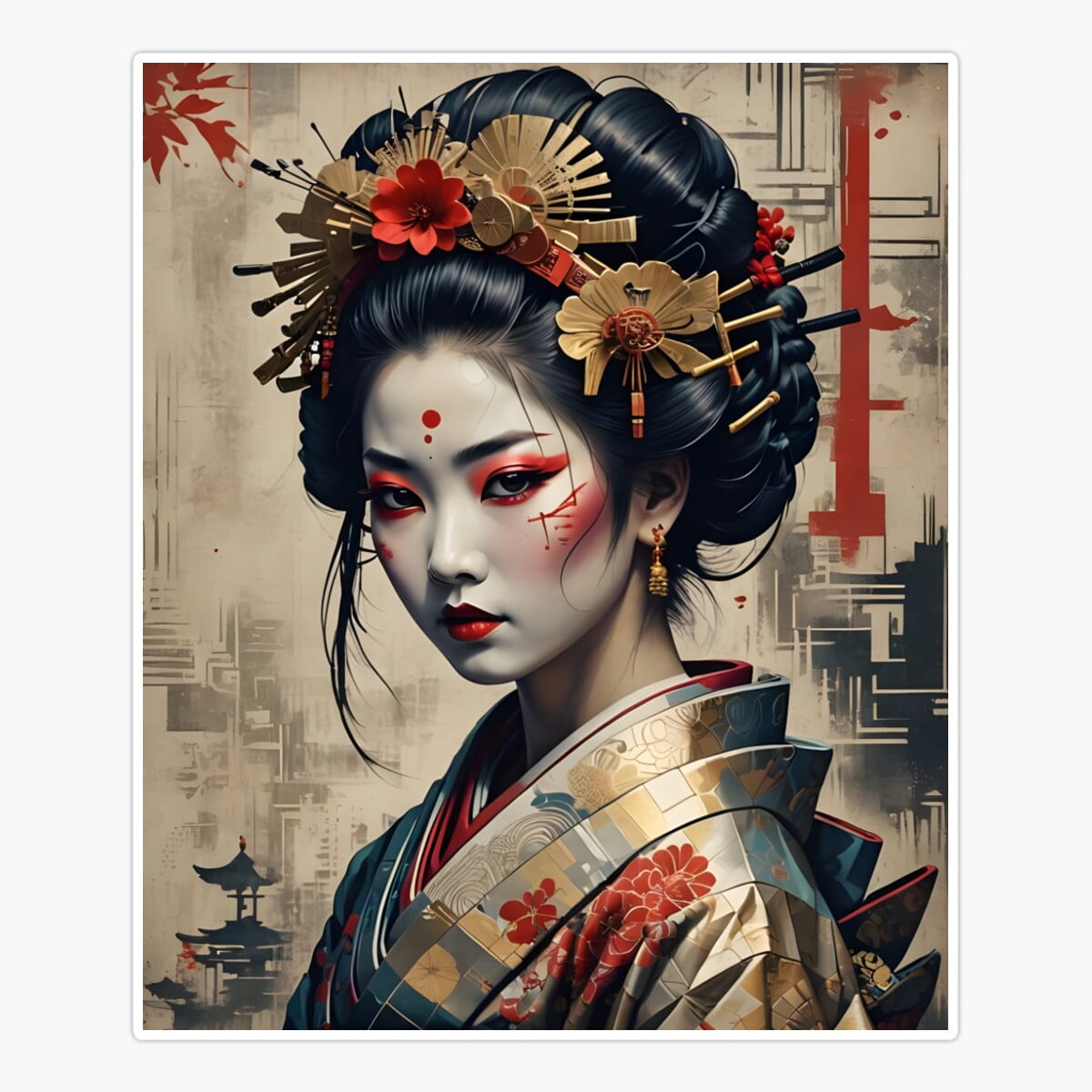 Maneki Vintage Geisha - Elegant Traditional Japanese Art Sticker, Phone ...