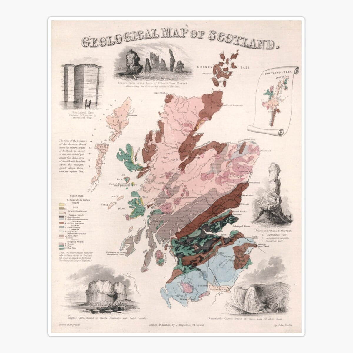 Maneki Vintage Geological Map O Scotland (1850) Sticker, Phone Decal ...