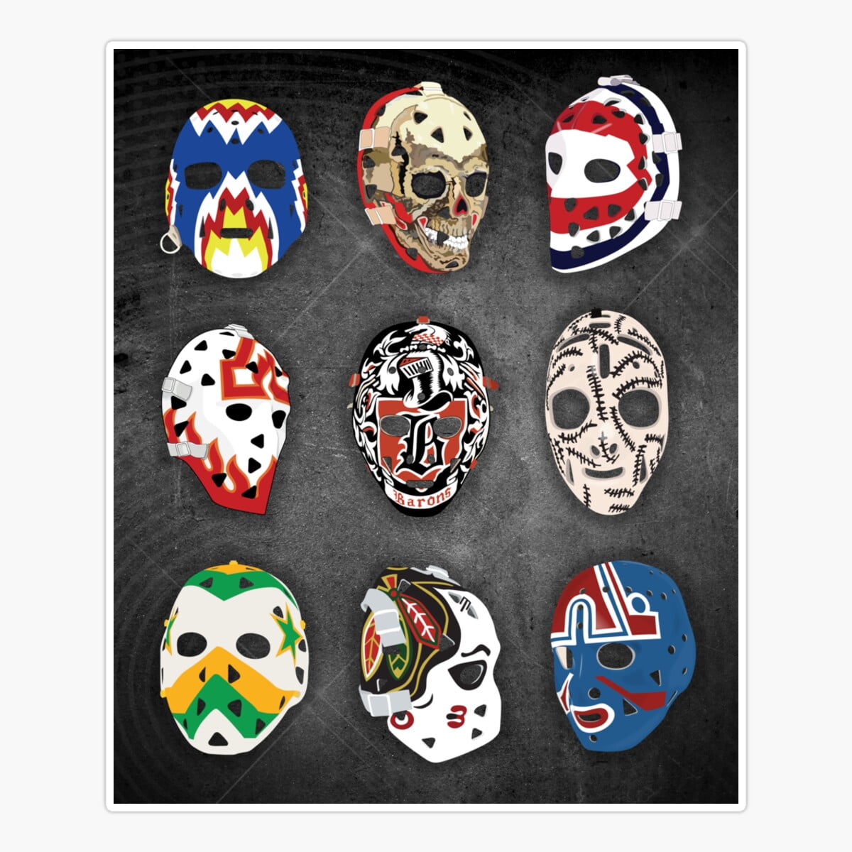 Maneki Vintage Goalie Mask Poster Sticker, Phone Decal Water Bottle ...