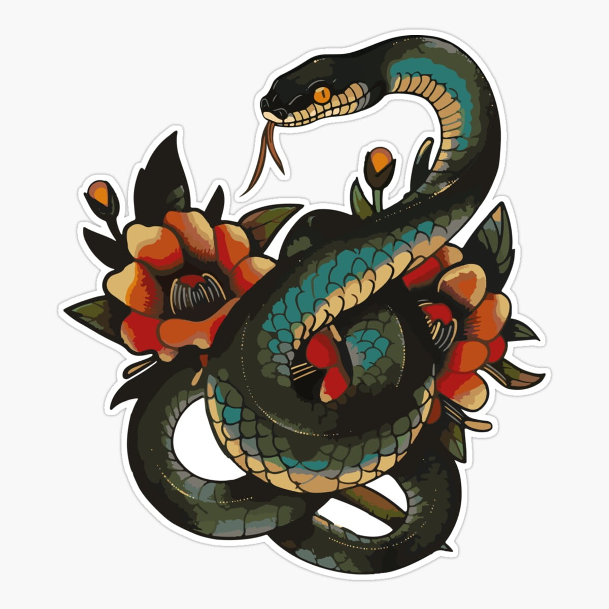 Maneki Vintage Green Snake Tattoo Sticker, Phone Decal Water Bottle ...