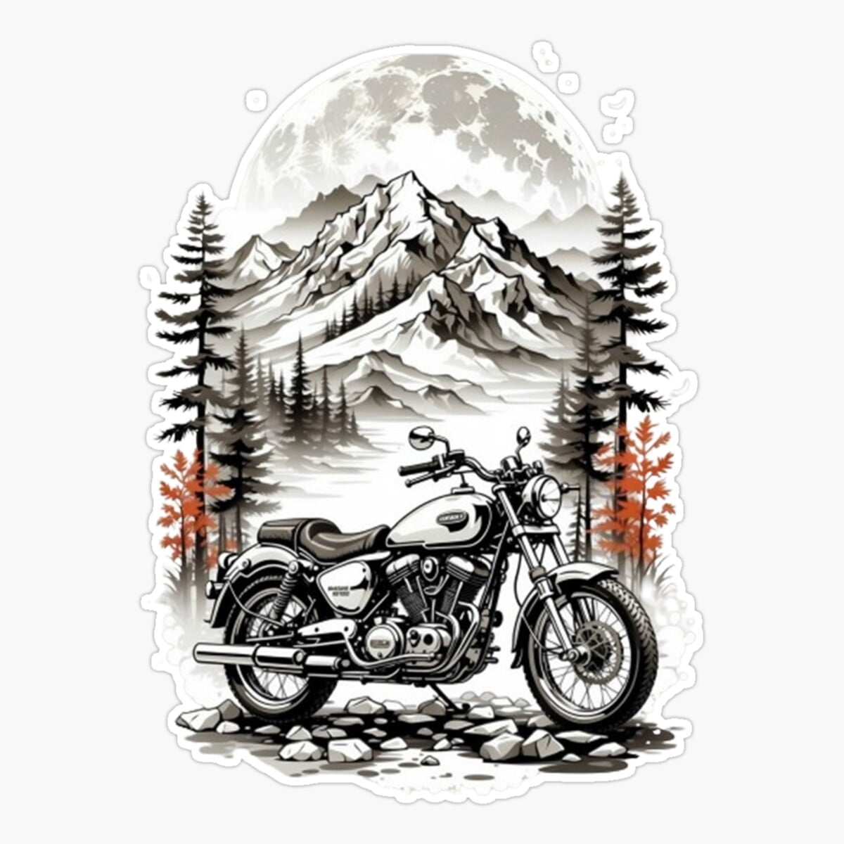 Maneki Vintage Harley Motorcycle With Mountain Scenery Sticker, Phone ...