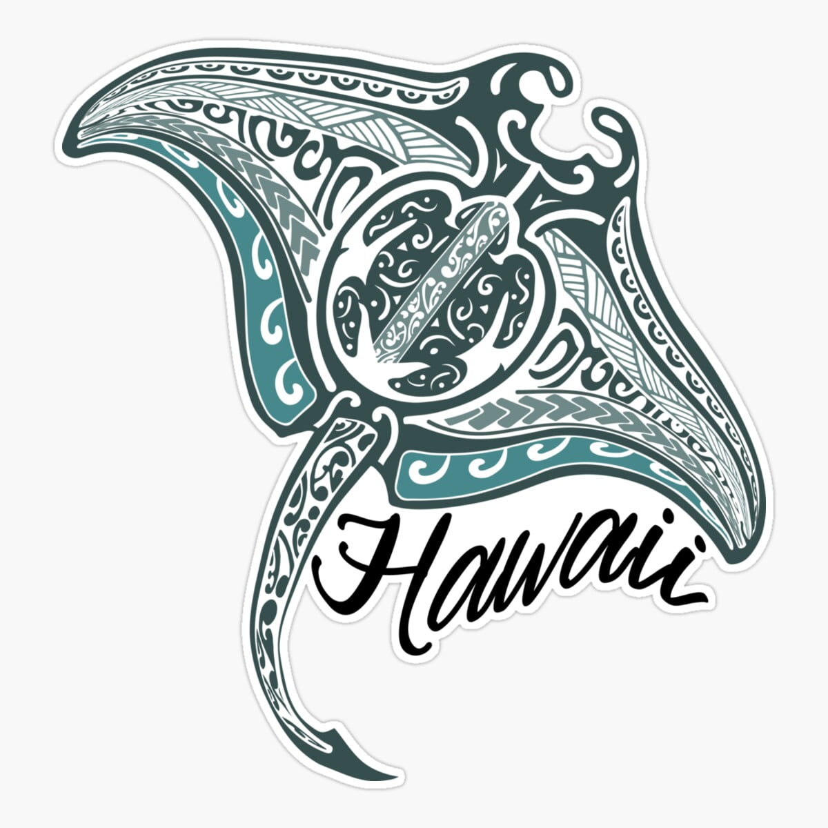 Maneki Vintage Hawaiian Manta Ray Sticker, Phone Decal Water Bottle ...