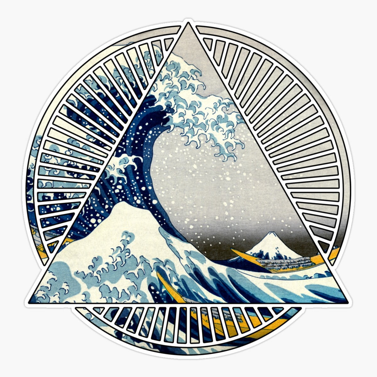 Maneki Vintage Hokusai Mount Fuji Great Tsunami Wave Japanese Geometric ...