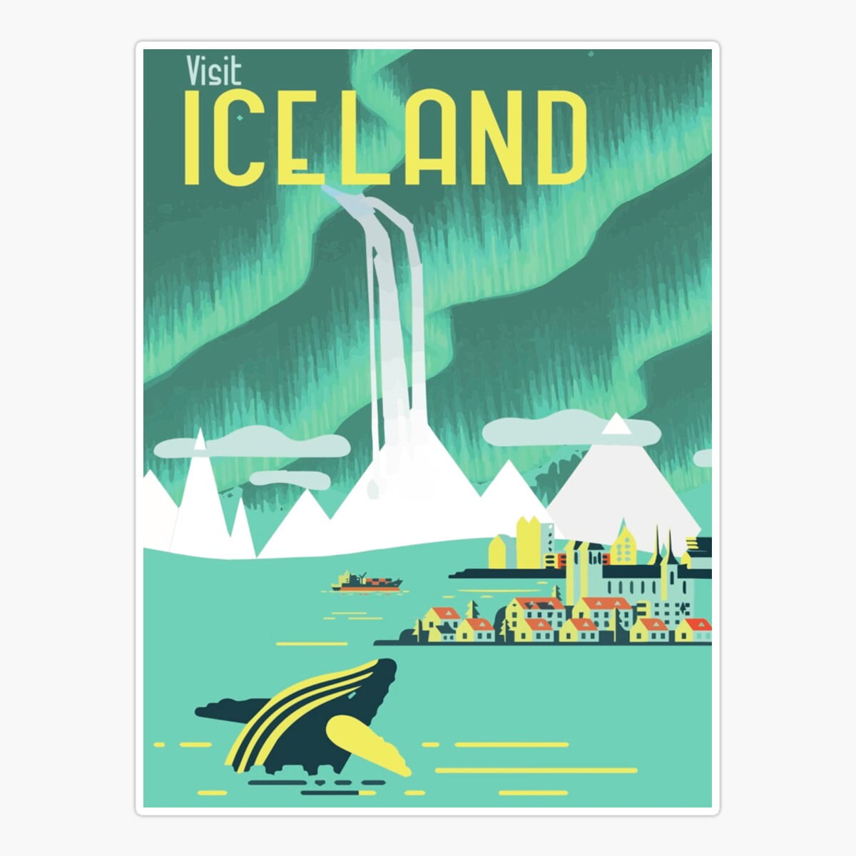 Maneki Vintage Iceland Travel Poster, Visit Iceland Travel Art Poster ...