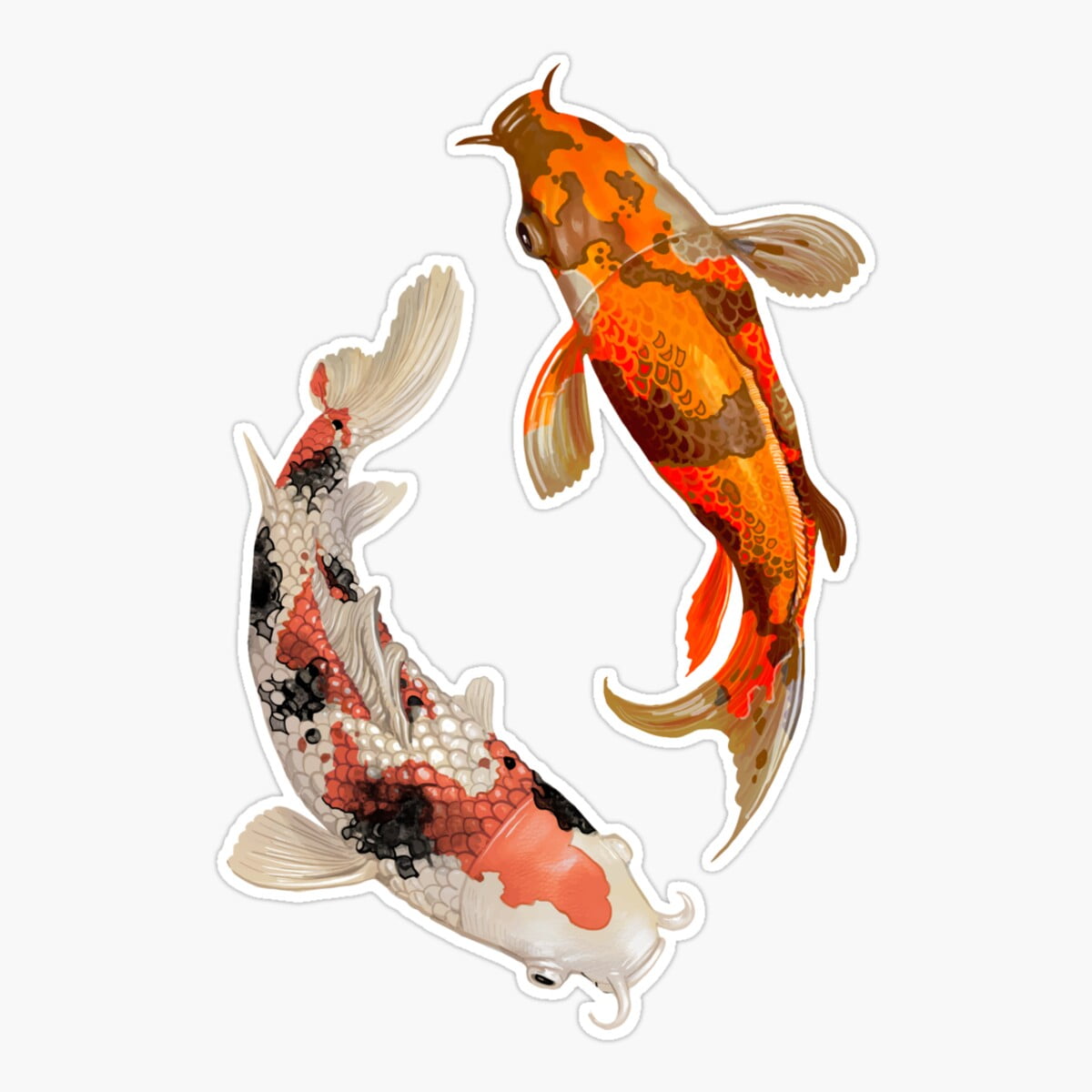 Maneki Vintage Japanese Koi Art Sticker, Phone Decal Water Bottle ...