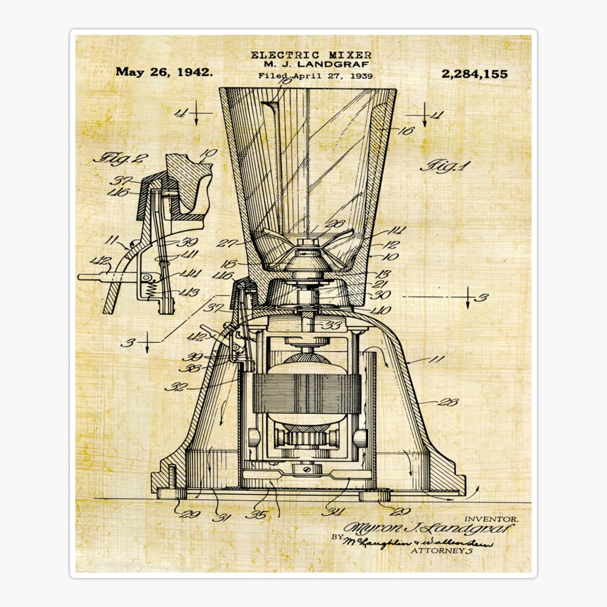 Maneki Vintage Kitchen Appliance Patent Print O Electric Ood Mixer 1942 ...
